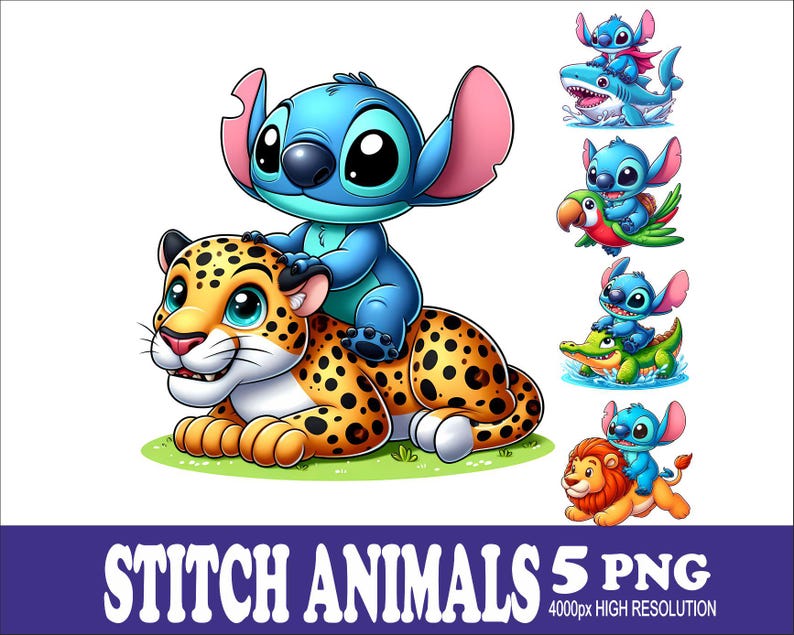 5 PNG Stitch Animals Design Watercolor Tshirt Mug Tumpler Sublimation ...