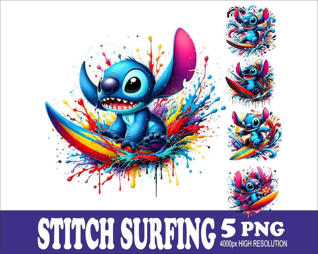 Stitch Surfing Watercolor PNG Design, T-shirt Sublimation (5 Files) - Etsy