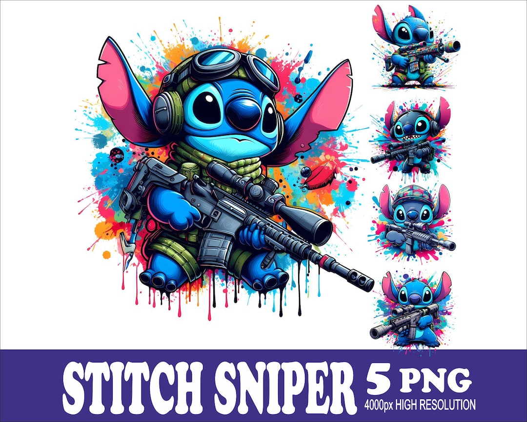 Stitch Sniper Design Watercolor Design: Sublimation PNG Set (5 Files ...