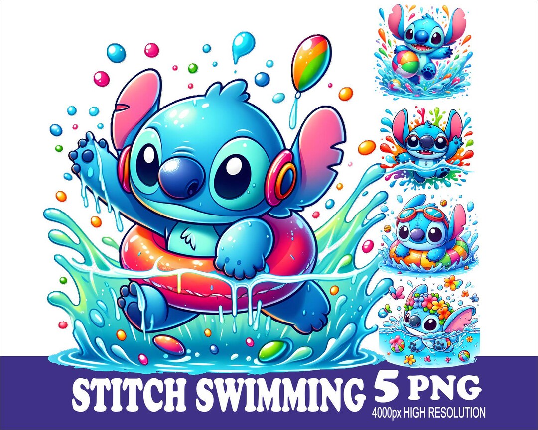 5 PNG Stitch Swimming Design Watercolor Tshirt Mug Tumpler Sublimation ...