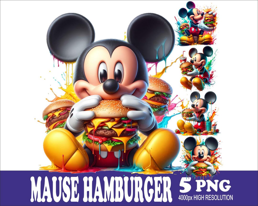 Mouse Hamburger Watercolor PNG: Sublimation Design Set (5 Files) - Etsy