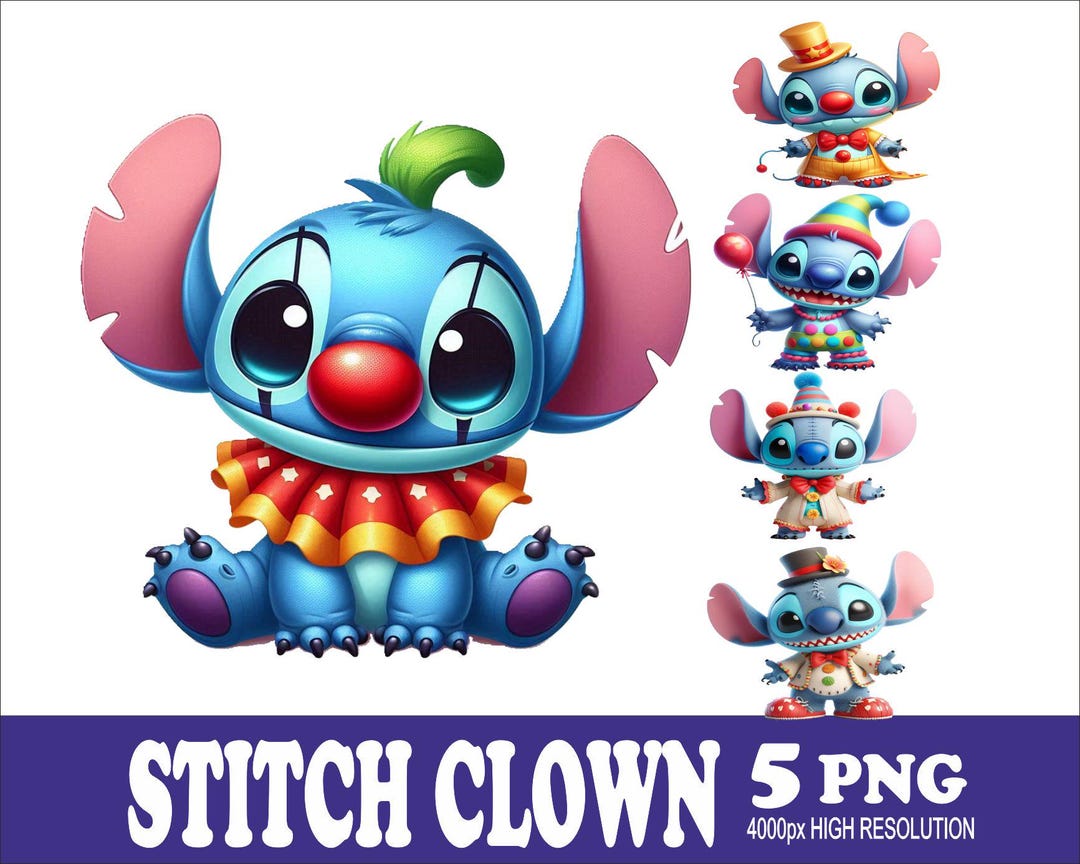 5 PNG Stitch Clown Design Watercolor Tshirt Mug Tumpler Sublimation Png ...