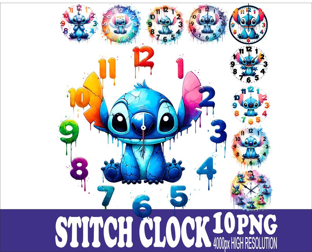 Stitch Clock Design Watercolor 10PNG: Sublimation Design Set (10 PNG ...