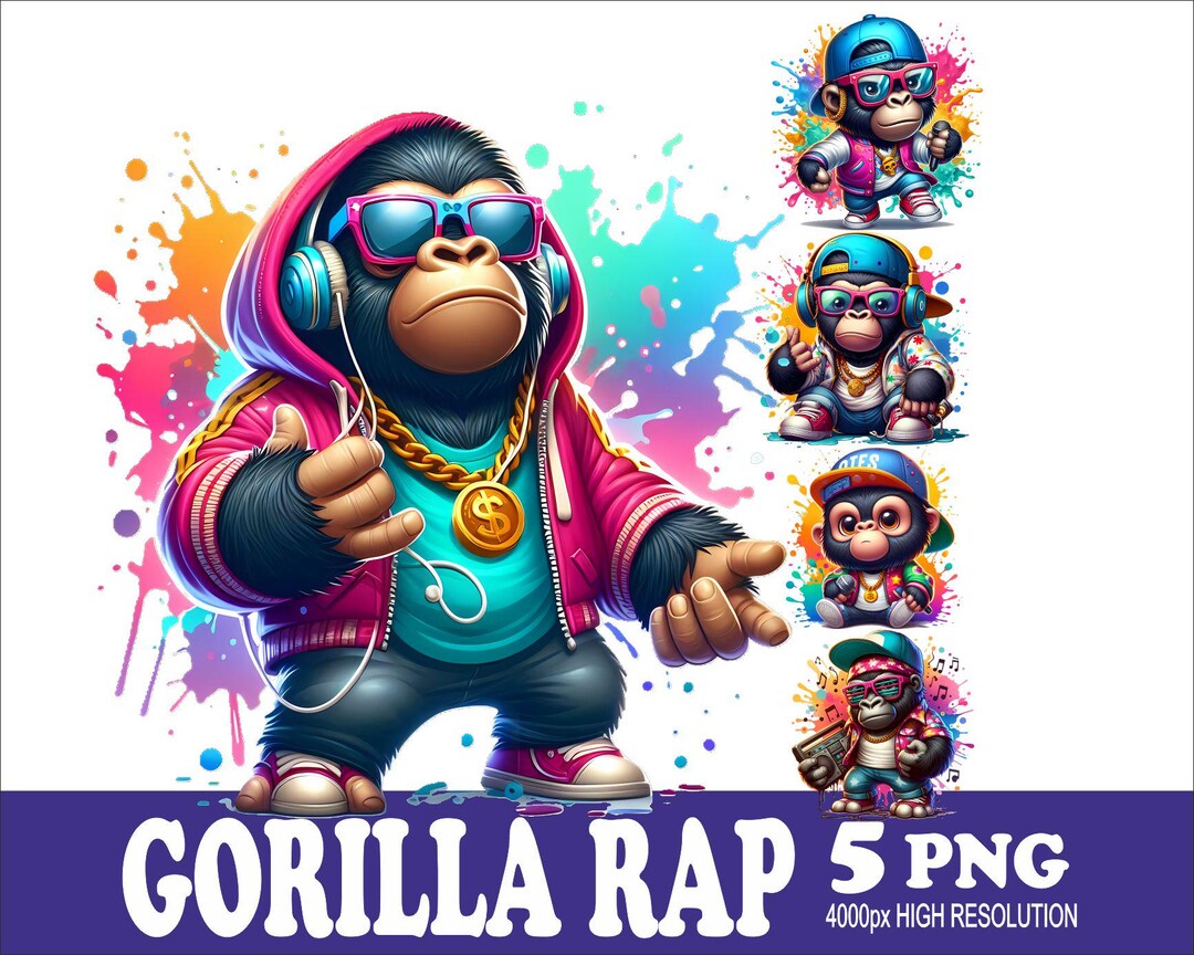 5 PNG Gorilla Rap Design Watercolor Tshirt Mug Tumpler Sublimation Png ...