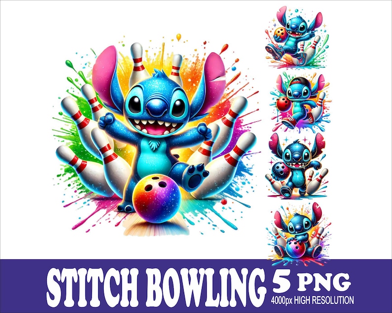 Stitch Bowling Watercolor Design: 5 PNG Sublimation Files - Etsy