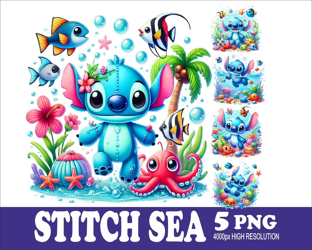 5 PNG Stitch Sea Design Watercolor Tshirt Mug Tumpler Sublimation Png ...
