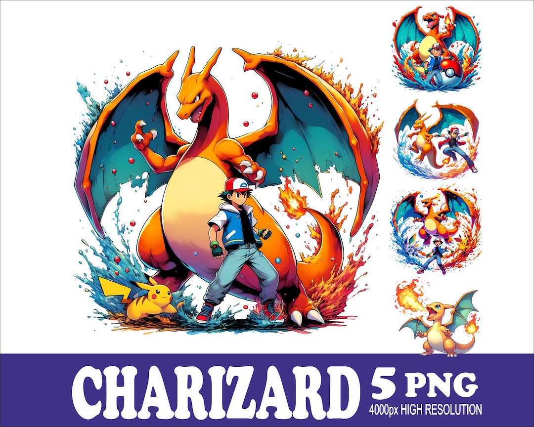 Charizard Watercolor Design: Sublimation PNG Set (5 Files) - Etsy