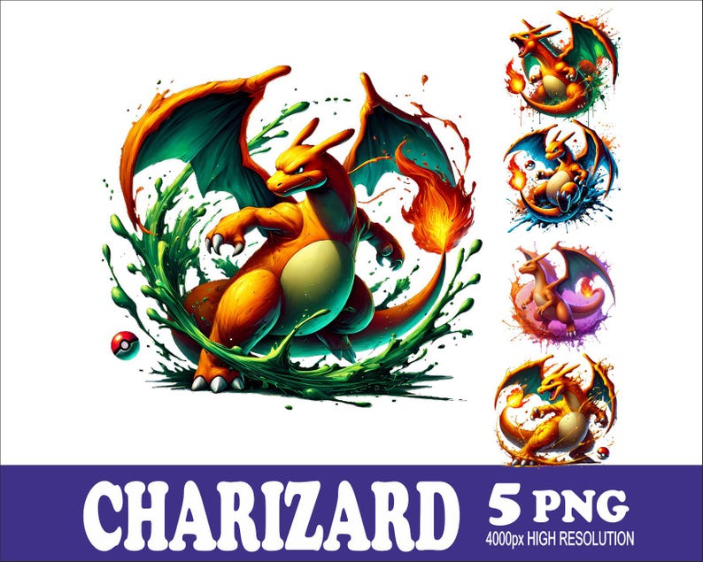 Charizard Design Watercolor PNG: Sublimation Design Set (5 Files) - Etsy