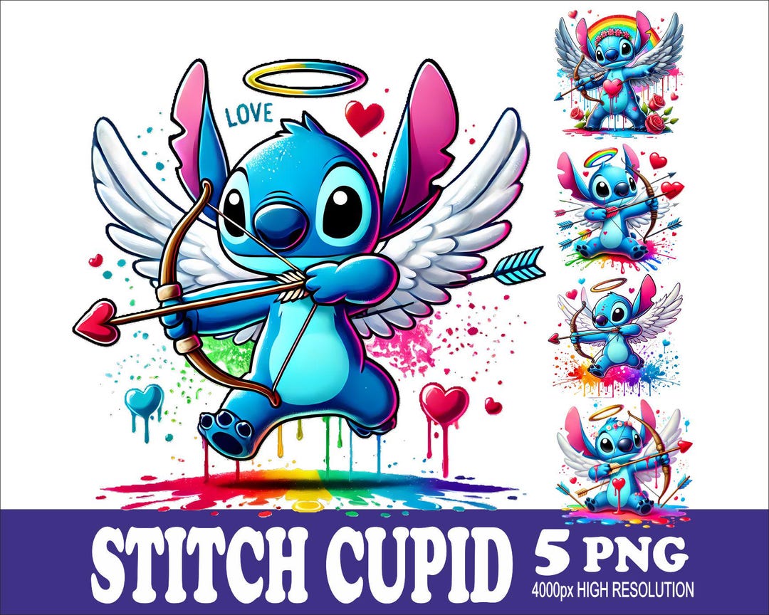 Stitch Cupid Design 5PNG: Watercolor Sublimation Designs (5 PNG) - Etsy