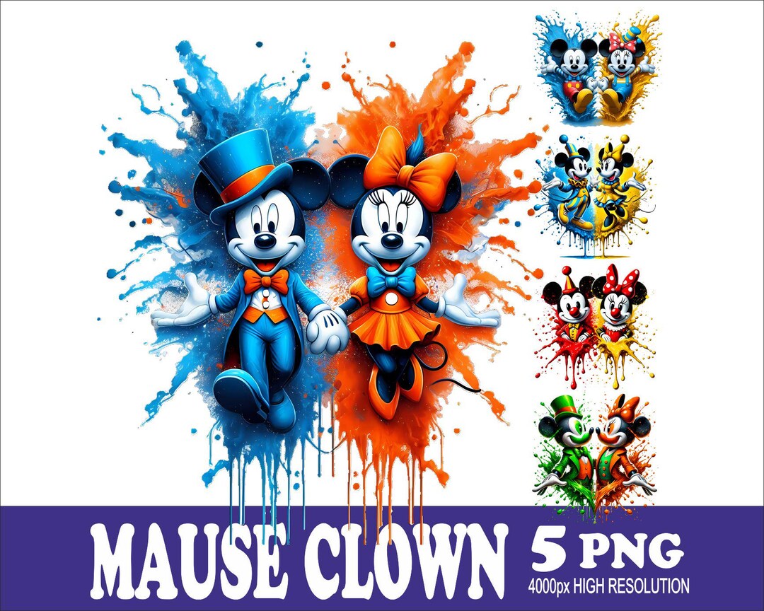 5 PNG Mouse Clown Design Watercolor Tshirt Mug Tumpler Sublimation Png ...