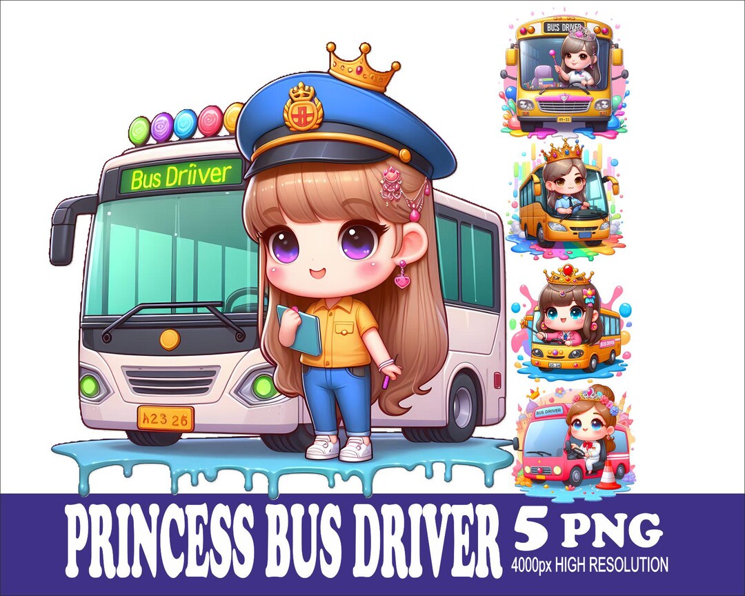 5 PNG Princess Bus Driver Design Watercolor Tshirt Mug Tumpler ...