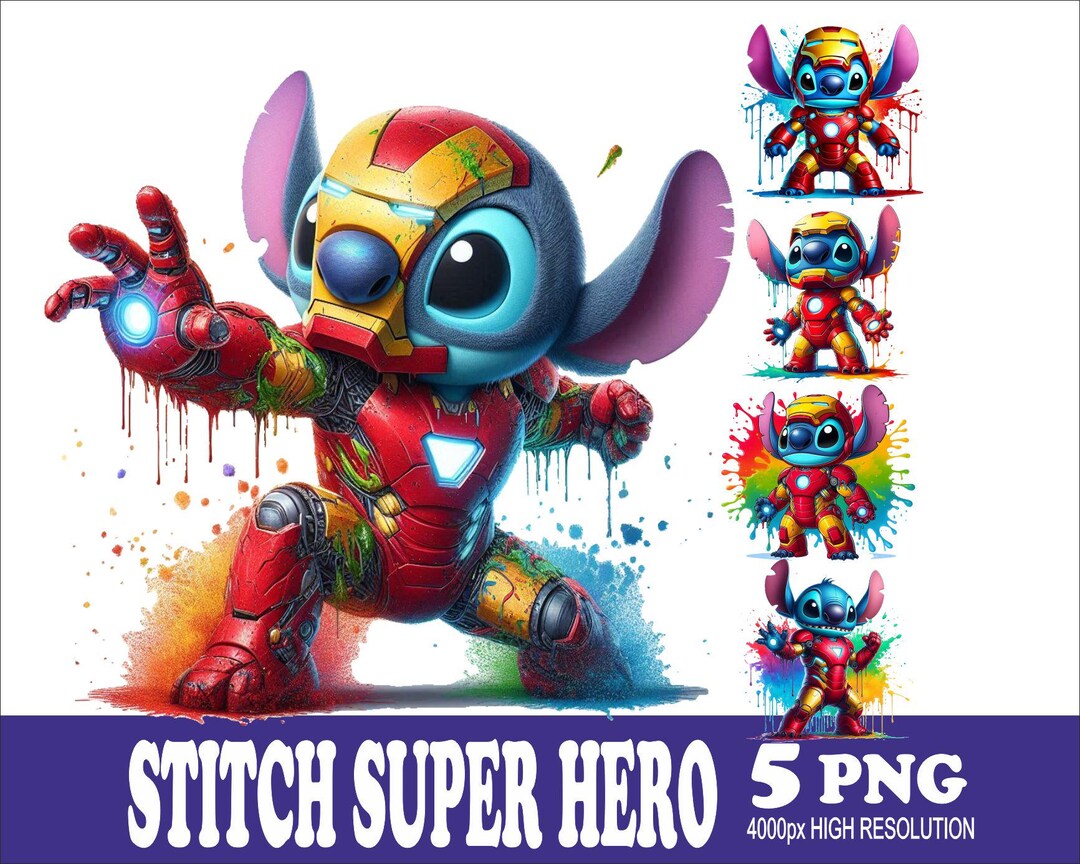 5 PNG Stitch Superhero Design Watercolor Tshirt Mug Tumpler Sublimation ...