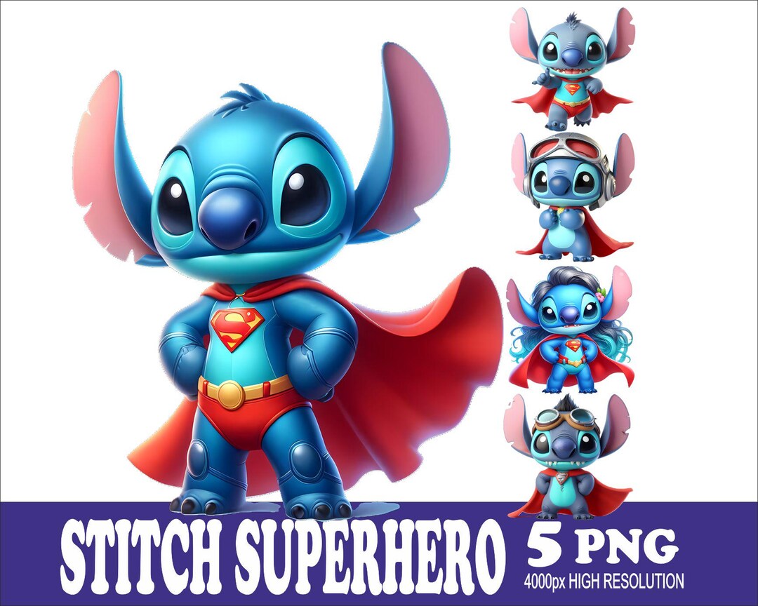 5 PNG Stitch Superhero Design Watercolor Tshirt Mug Tumpler Sublimation ...