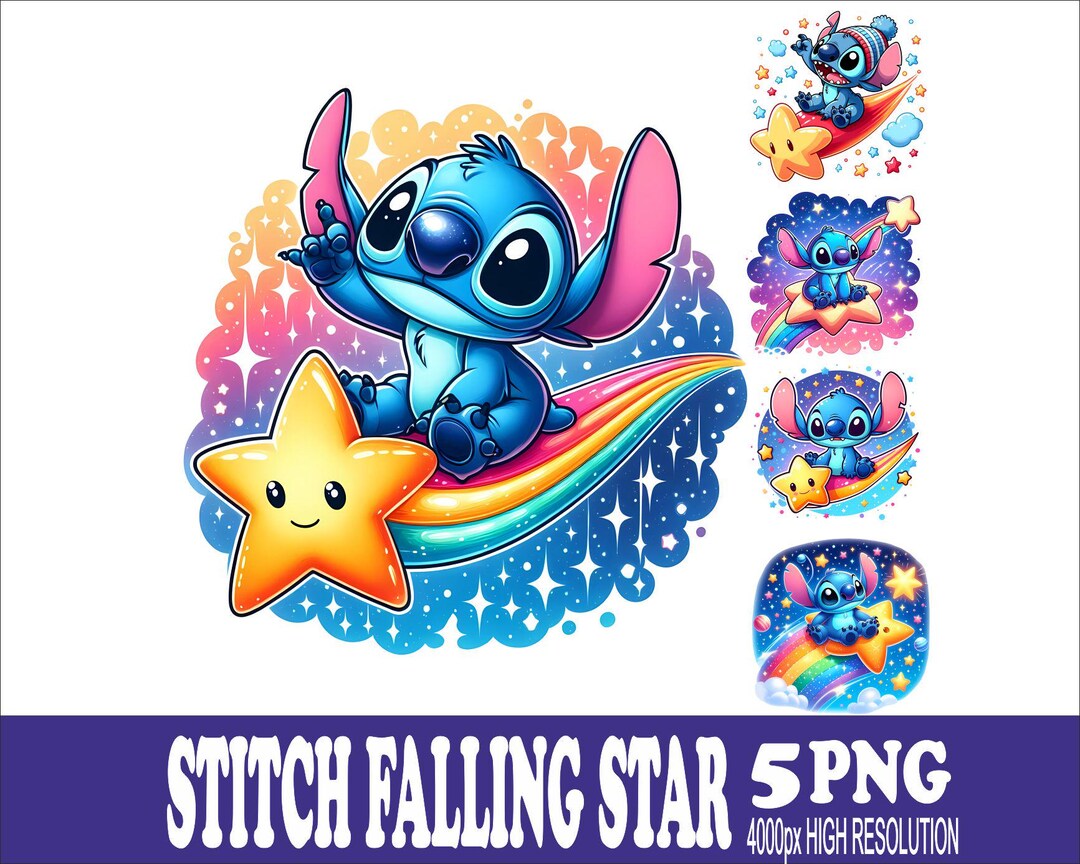 Stitch Falling Star Design: Watercolor Sublimation PNG Set (5 Files) - Etsy