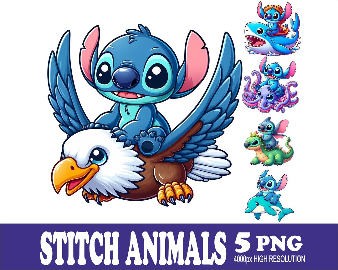 5 PNG Stitch Animals Design Watercolor Tshirt Mug Tumpler Sublimation ...