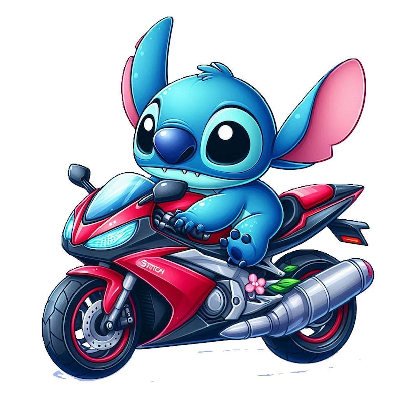 Stitch Motorcycle Watercolor PNG Designs: Sublimation Graphics (5 PNG ...