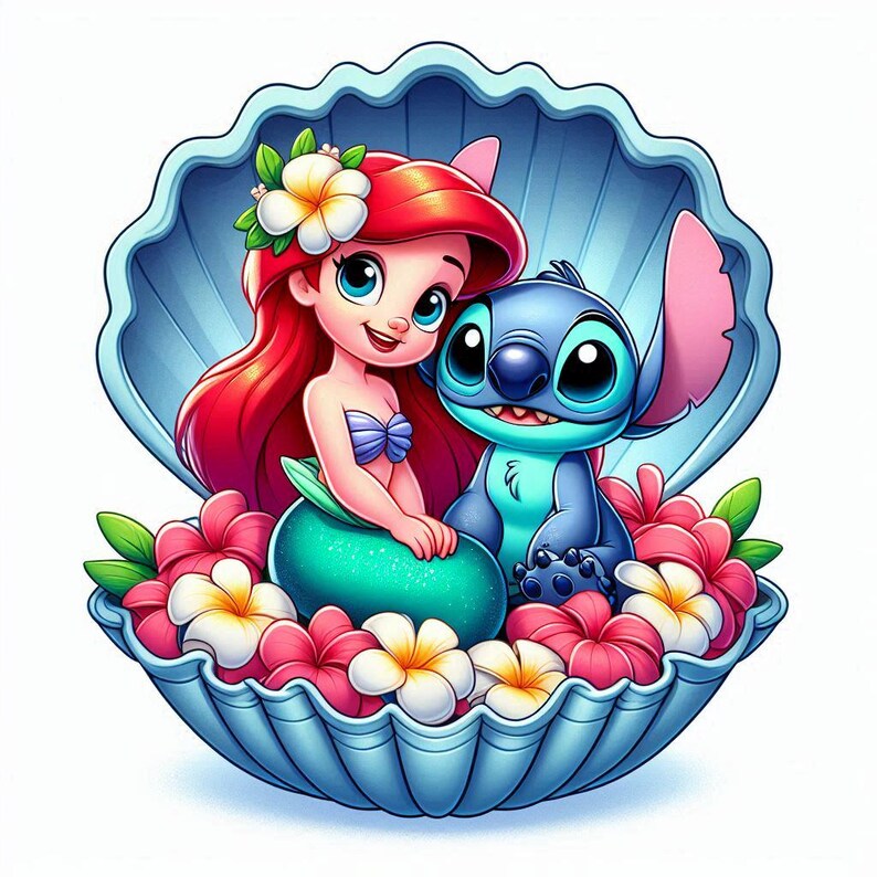 Ariel and Stitch Watercolor PNG Designs: Sublimation Graphics (5 PNG ...