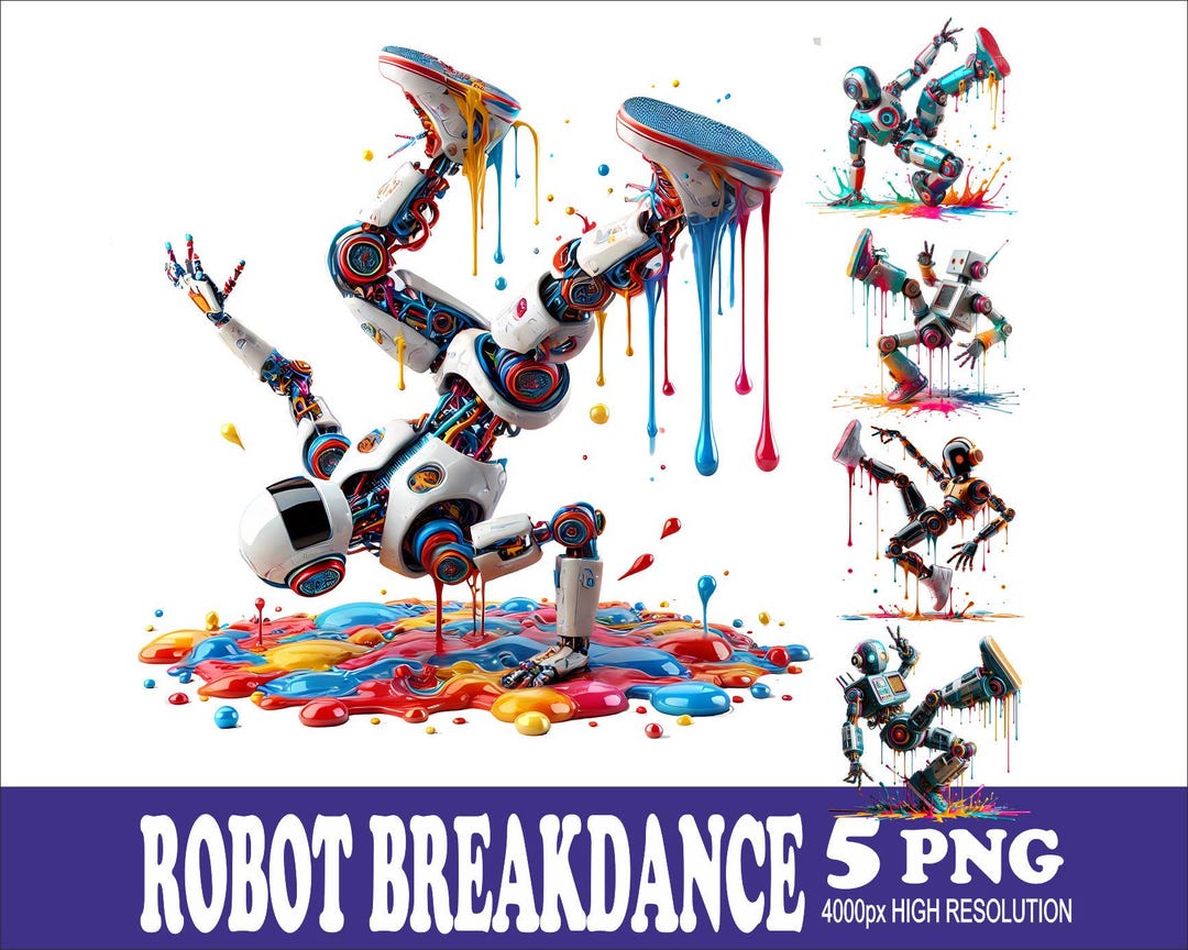 5 PNG Robot Breakdance Design Watercolor Tshirt Mug Tumpler Sublimation ...