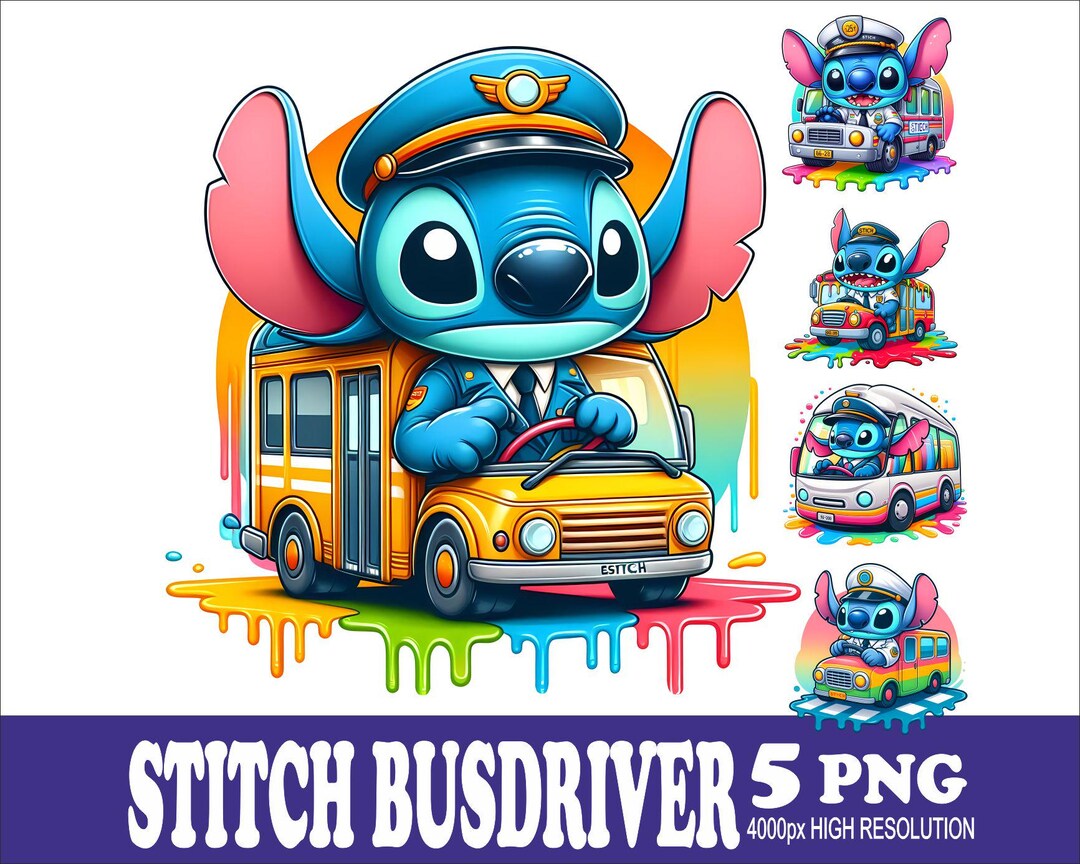 5 PNG Stitch Bus Driver Design Watercolor Tshirt Mug Tumpler ...