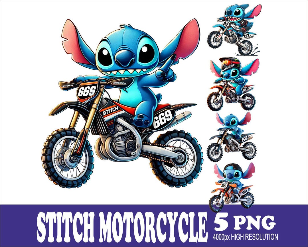 Stitch Motorcycle Watercolor PNG: Sublimation Design (5 Files) - Etsy