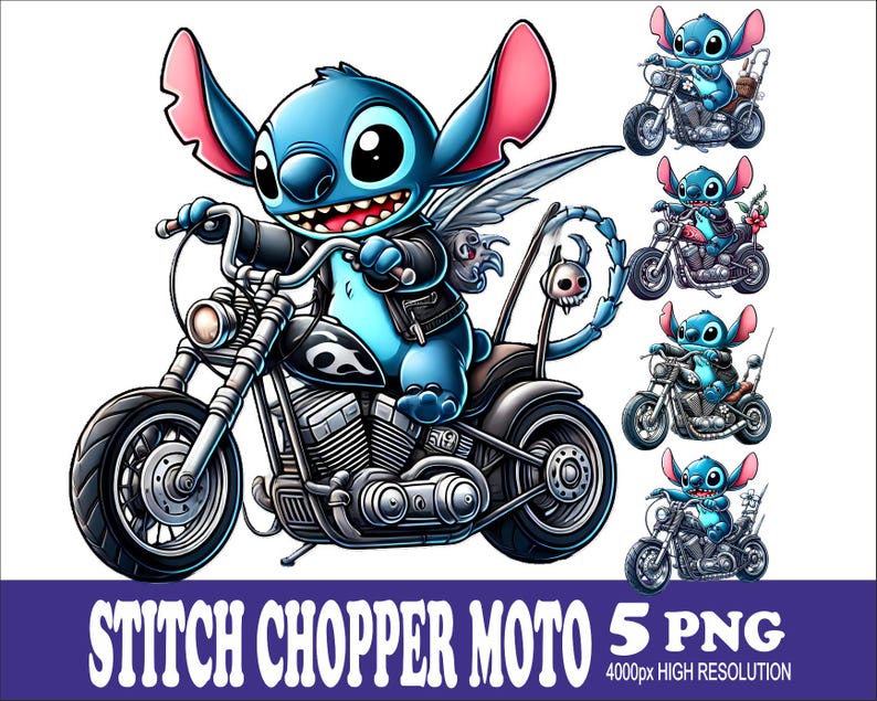 Stitch Motorcycle 5PNG: Watercolor Sublimation Design (5 PNG Files) - Etsy