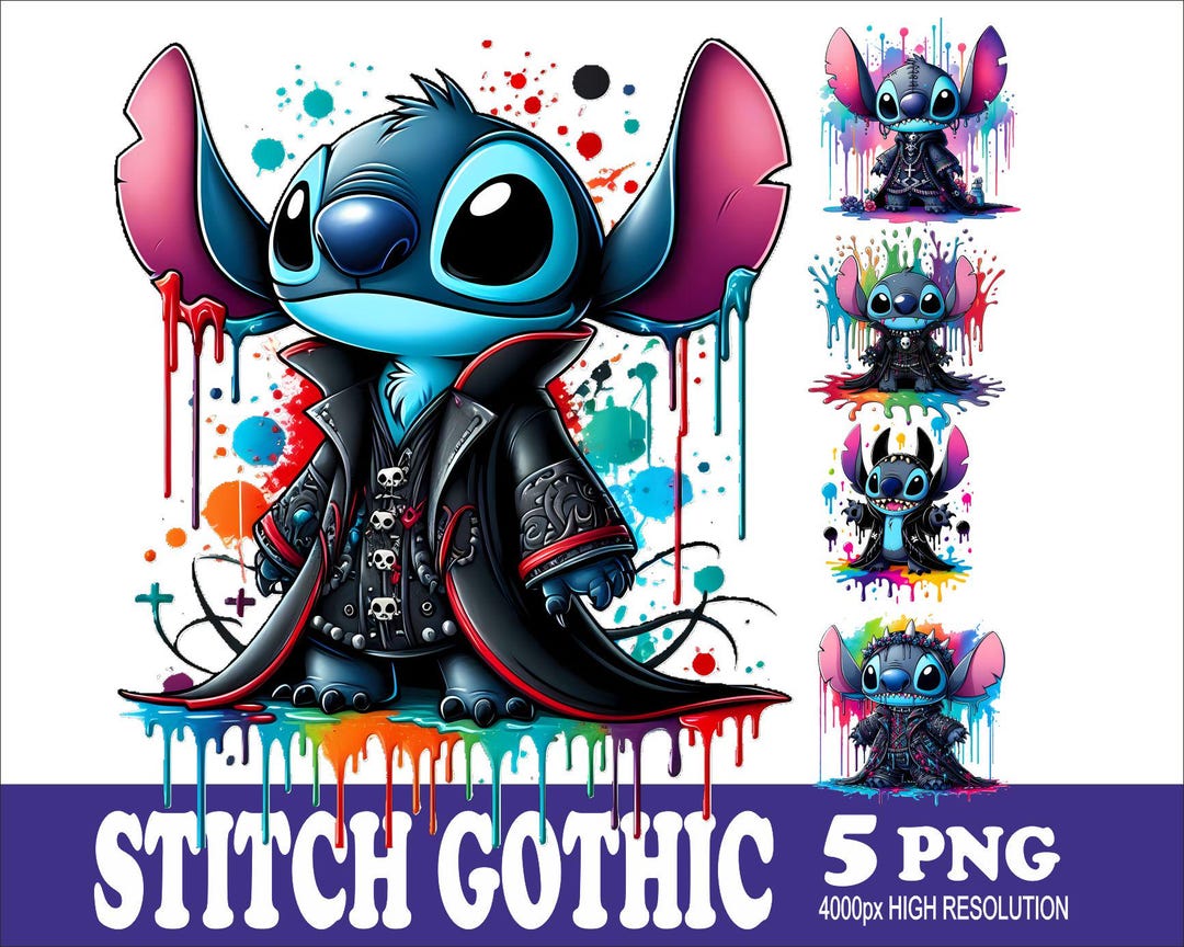 5 PNG Stitch Gothic Design Halloween Stitch Tshirt Mug Tumpler ...