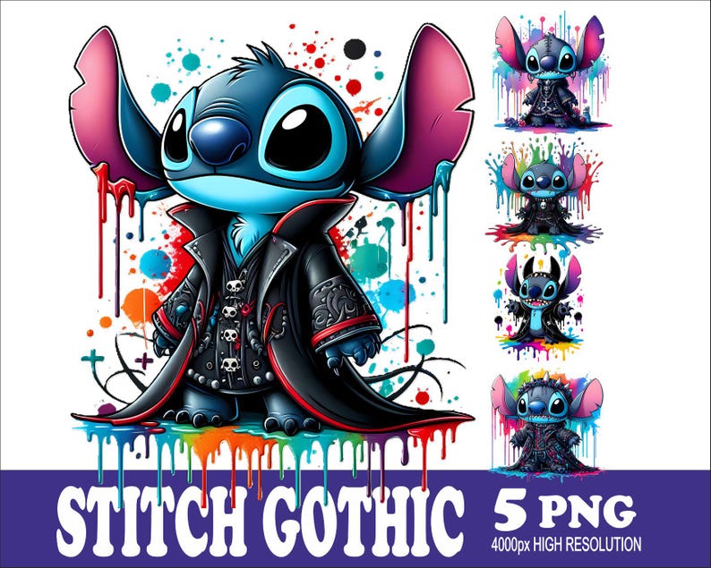 5 PNG Stitch Gothic Design Halloween Stitch Tshirt Mug Tumpler ...