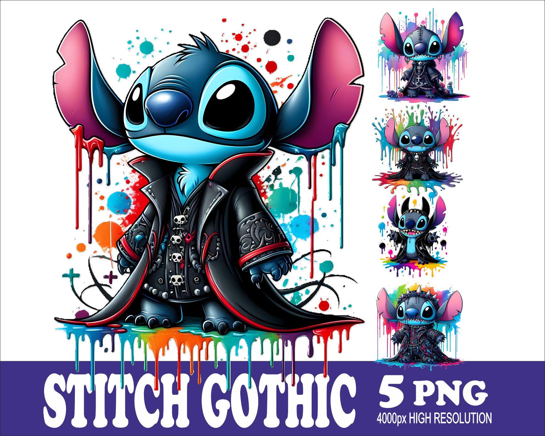 Stitch Gothic Design Halloween 5PNG: Design de sublimação de alta ...