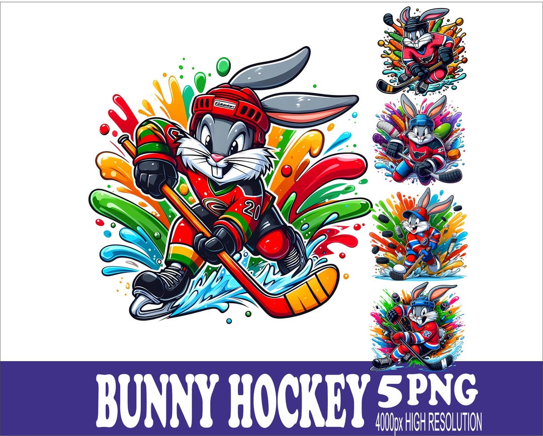 Bunny Hockey Design Watercolor Design: Sublimation PNG Set (5 Files) - Etsy