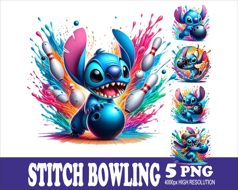 5 PNG Stitch Bowling Design Watercolor Tshirt Mug Tumpler Sublimation Png Design High Resolution ...
