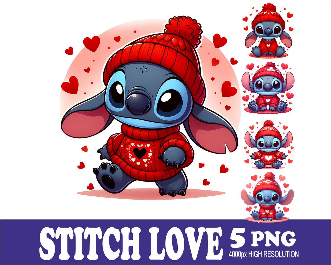 Stitch Love Design Watercolor 5PNG Sublimation Design Set: 5 PNG Files ...