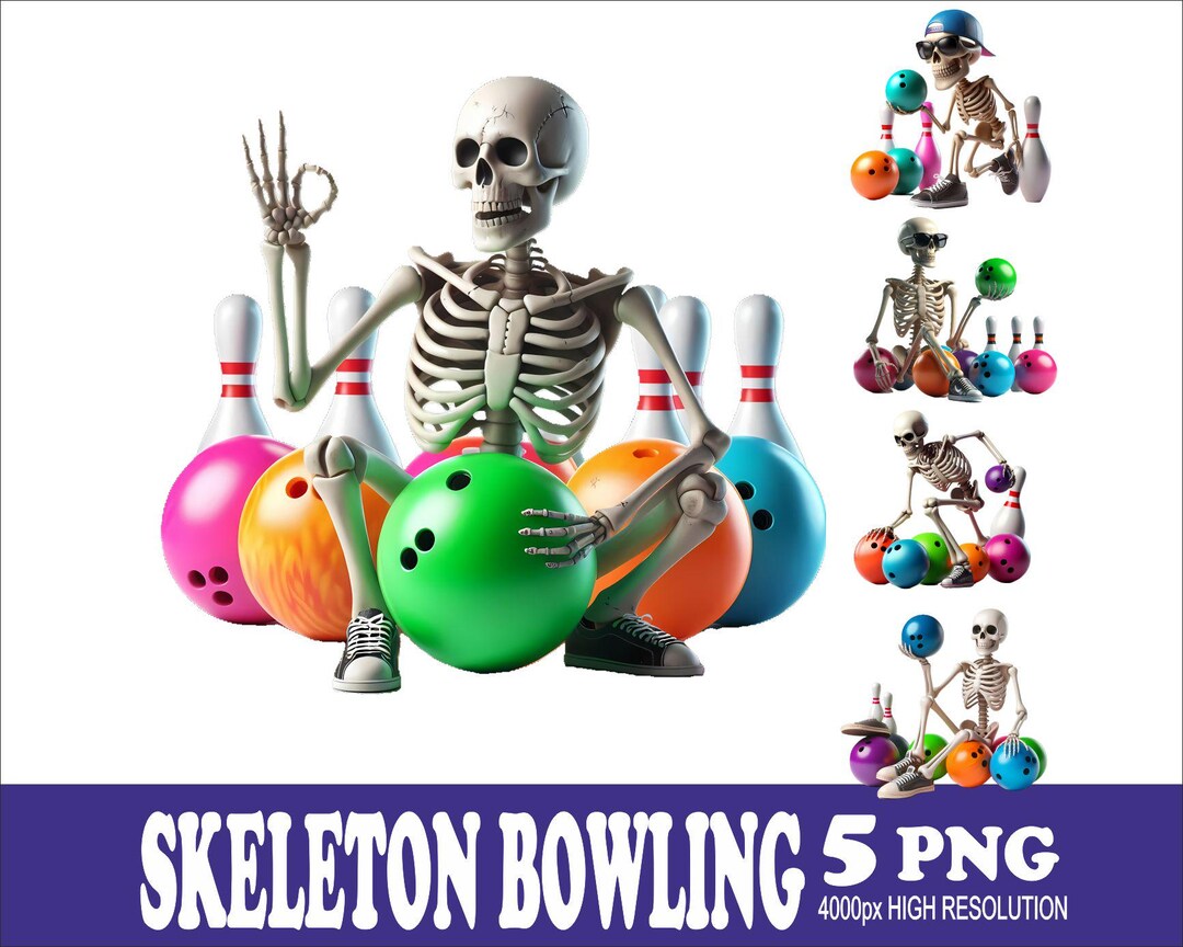 5 PNG Skeleton Bowling Design Watercolor Tshirt Mug Tumpler Sublimation ...