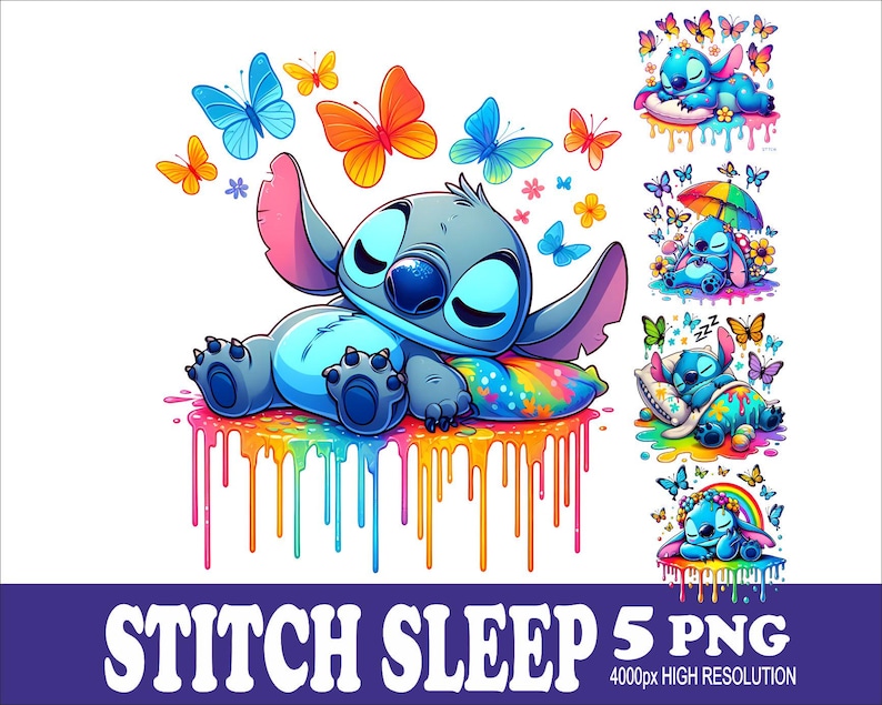 Stitch Sleep Watercolor PNG: Sublimation Design Set (5 Files) - Etsy