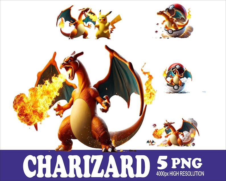 Charizard Watercolor PNG: Sublimation Design Set (5 Files) - Etsy