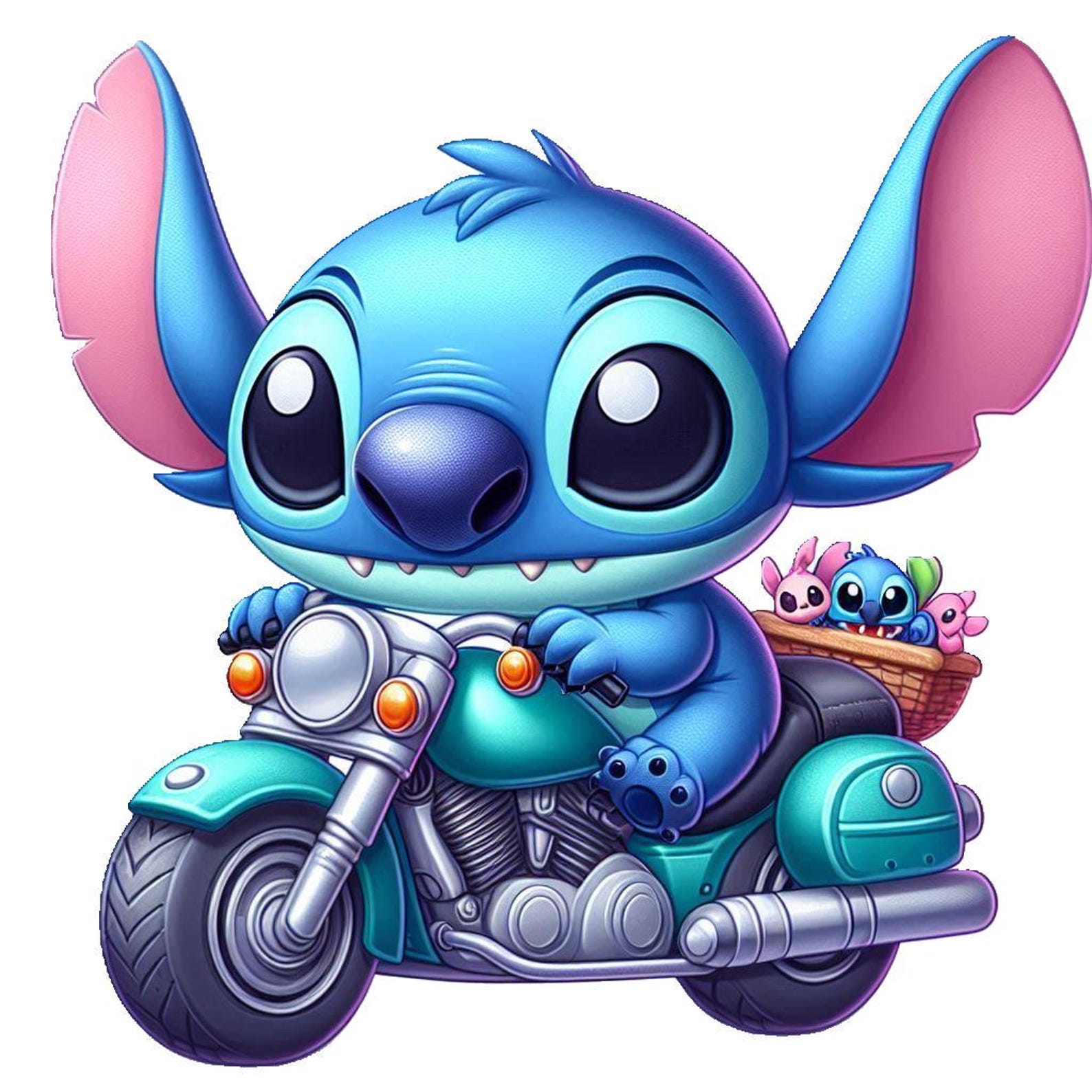 Stitch Motorcycle Watercolor PNG Designs: Sublimation Graphics (5 PNG ...