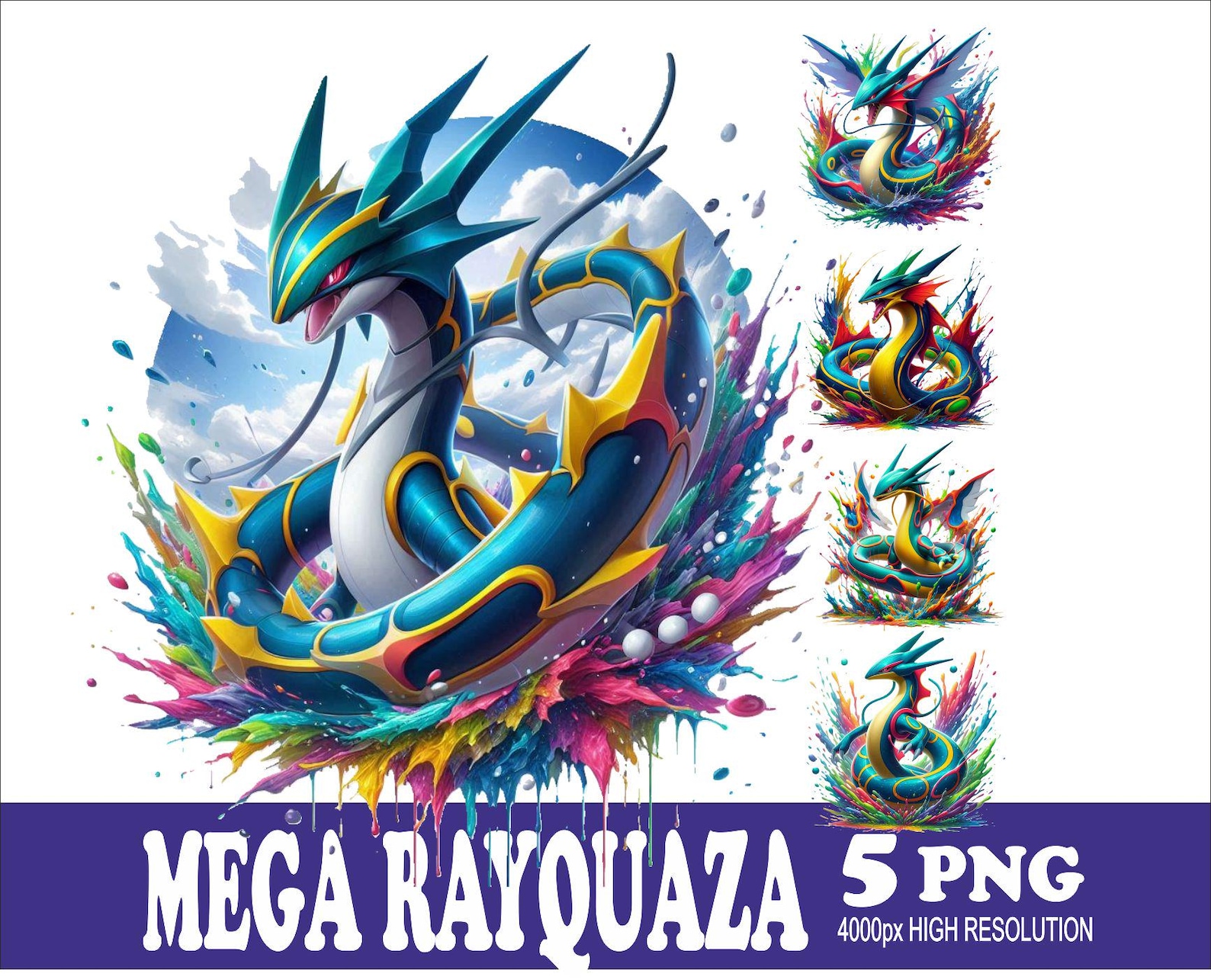 Rayquaza Watercolor Design: Sublimation PNG Set (5 Files) - Etsy