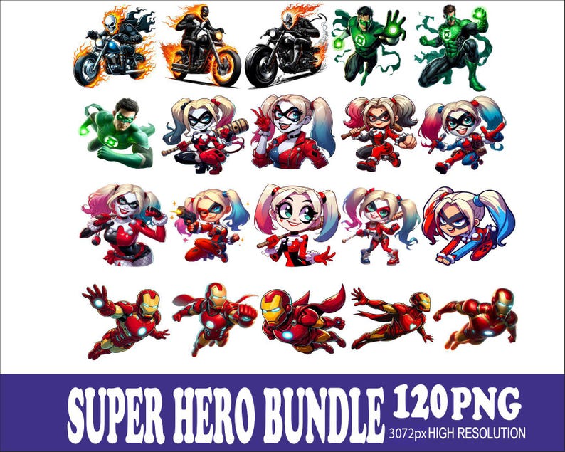 Superhero Movie PNG Bundle: High-resolution Sublimation Designs (120 ...