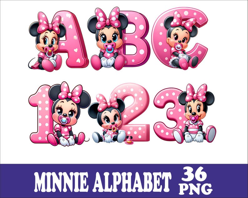 Baby Minnie Alphabet PNG: 36 High-resolution Designs (digital Download ...
