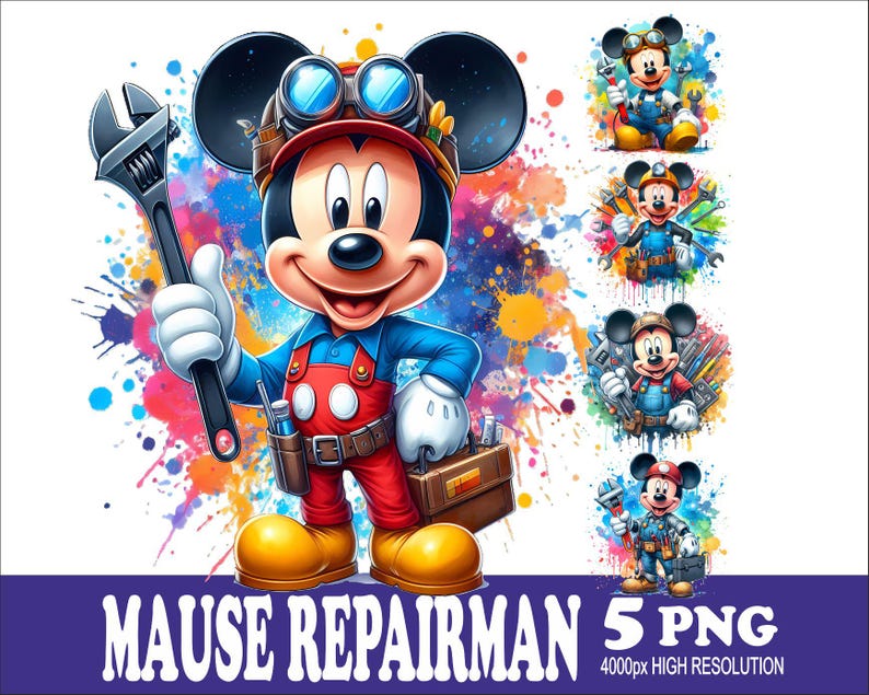 5 PNG Mouse Repairman Design Watercolor Tshirt Mug Tumpler Sublimation ...