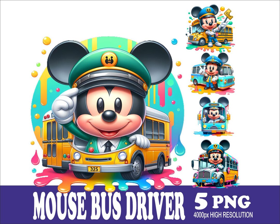 5 PNG Mouse Bus Driver Watercolor Tshirt Mug Tumpler Sublimation Png ...