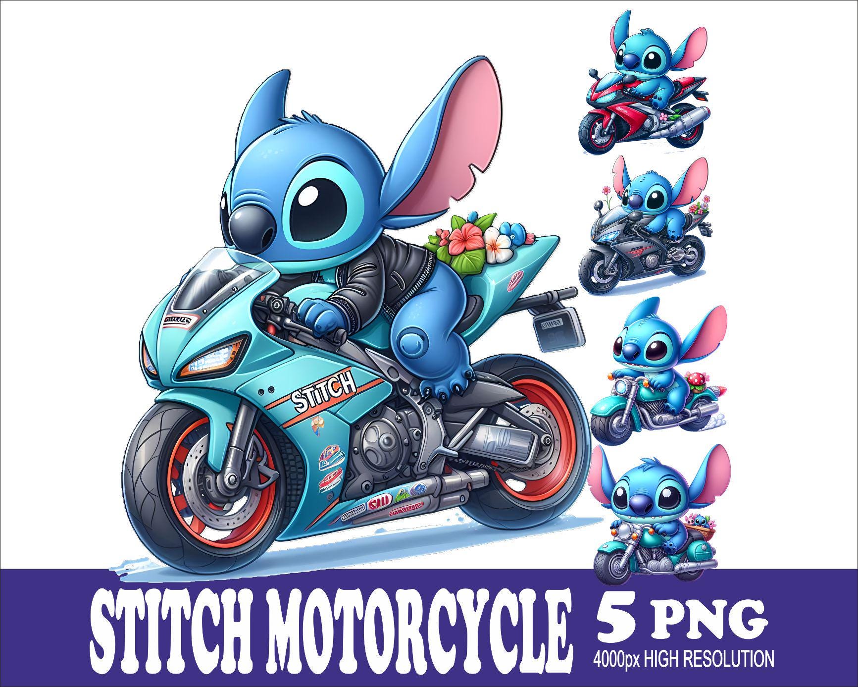 Stitch Motorcycle Watercolor PNG Designs: Sublimation Graphics (5 PNG ...