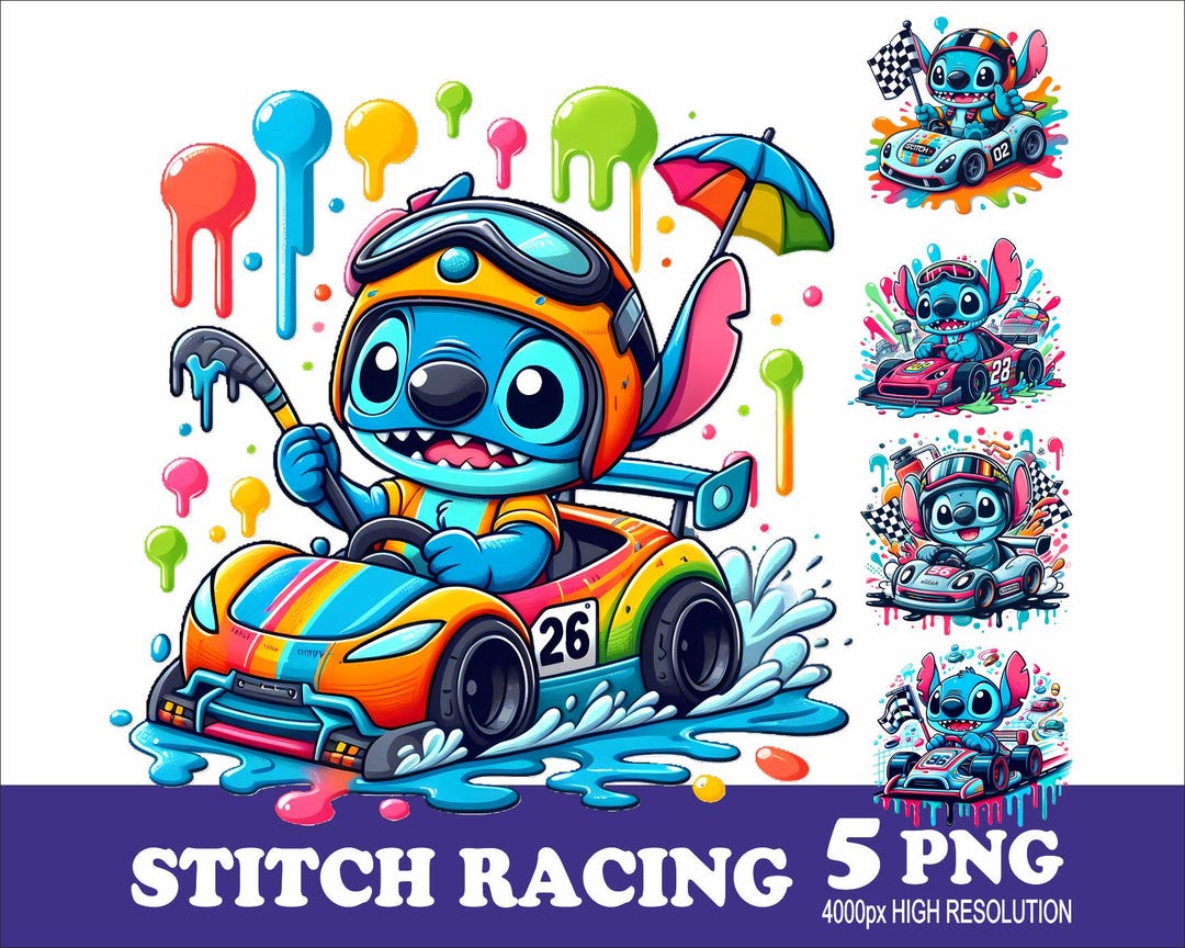 Stitch Racing Design Watercolor 5PNG: Sublimation Design Set (5 Files ...