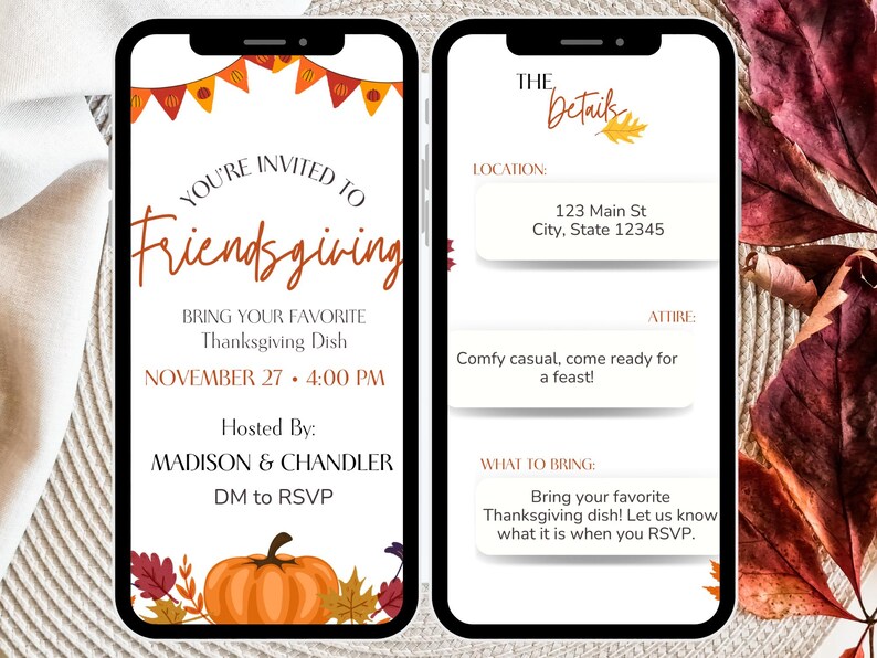 Digital Friendsgiving Party Invitation, Editable Invite, Instant ...