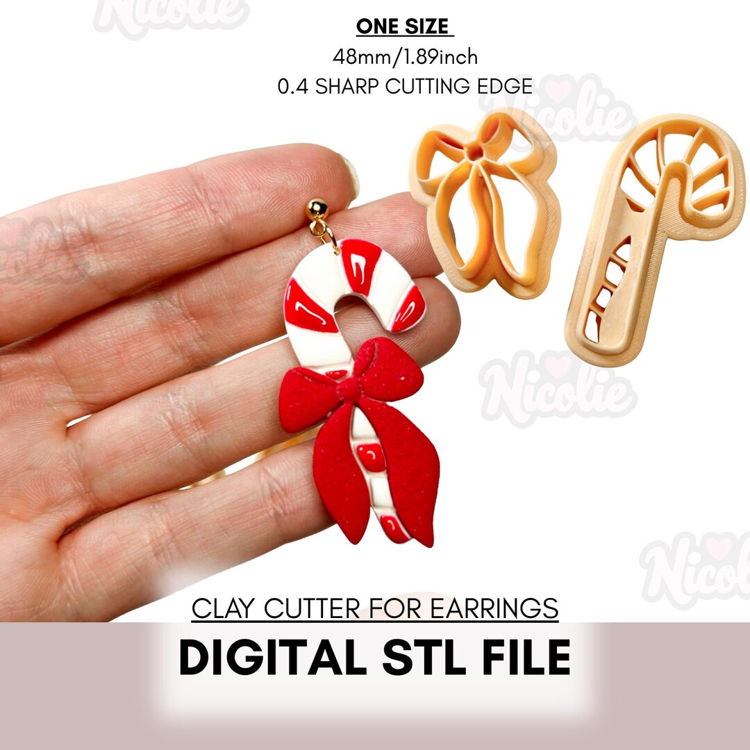 STL Digital File - Candy Cane Bow Christmas Polymer Clay Earrings ...
