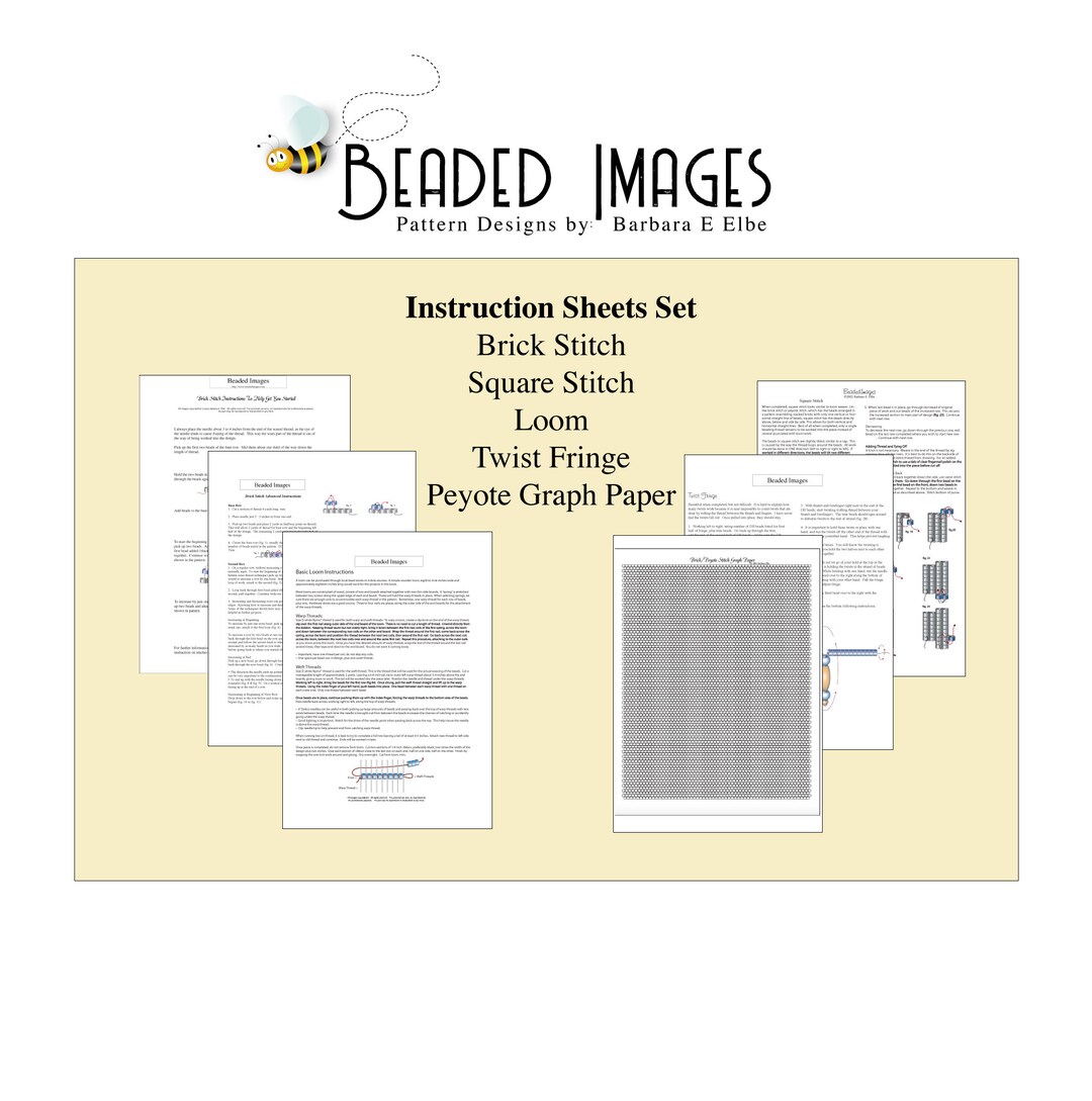Set of 6 Illustrated Instruction Sheets for Brick and Square Stitch ...