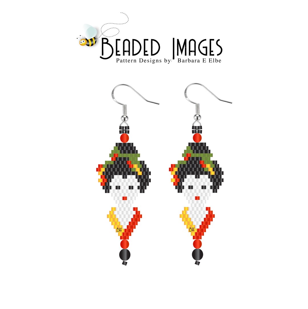 Geisha Girl Brick Stitch Earring Pattern: Miyuki Delica Seed Beads (PDF Download) #426 - Etsy