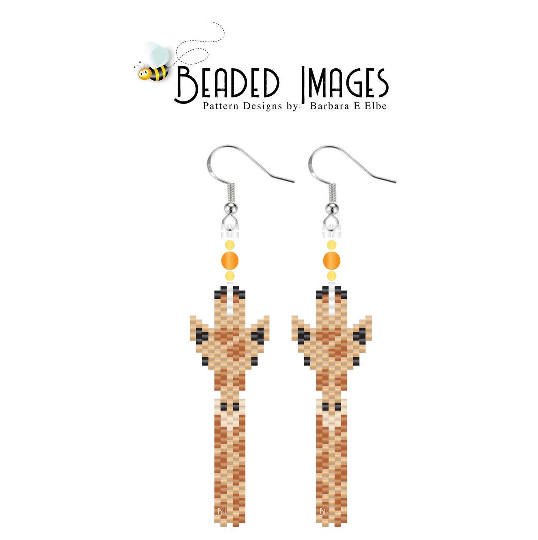 Giraffe Facing Forward Brick Stitch or Peyote Beaded Earring or Charm ...