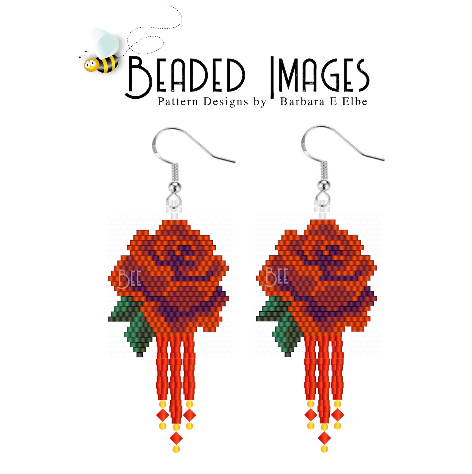 Red Rose Brick Stitch Earring Pattern: Miyuki Delica Beads (PDF ...