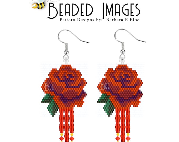 Peyote Brick Stitch Pattern Pendant and Earrings Red Roses Triangle ...