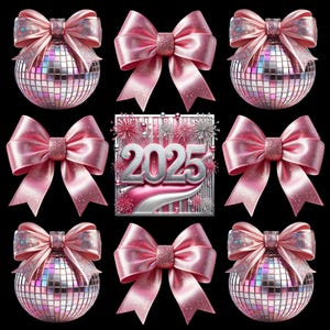 Pink Glitter Disco Ball & Bow Digital Download for 2025 New Year ...